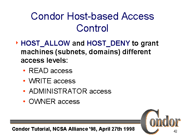 Condor Host-based Access Control